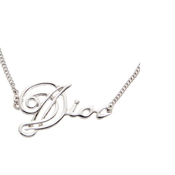 Dior | Jewelry | Dior Silvertone Cursive Logo Necklace Authentic ...